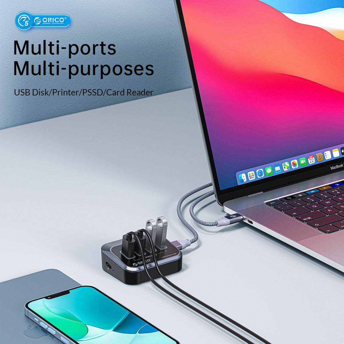 Active USB Hub 3.0 ORICO 7พอร์ต USB Data Hub Splitter พร้อมพอร์ตชาร์จ ...