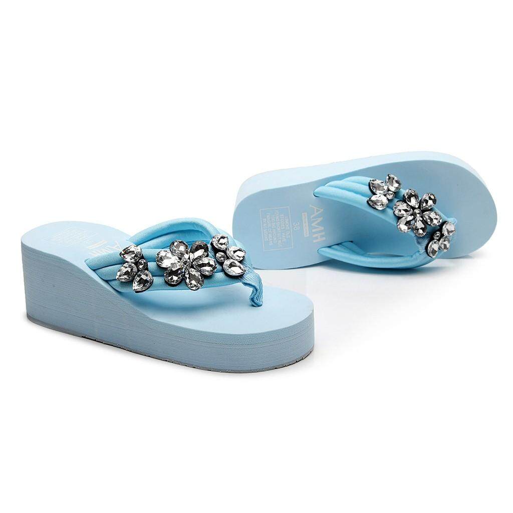 【Wings】Women Hand made คริสตัล Wedges Flip Flops รองเท้าแตะรองเท้าแตะ ...