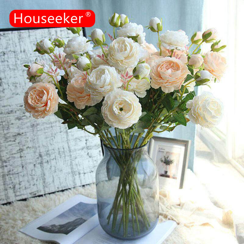 1 PC Rose ดอกไม้ไหมประดิษฐ์ขนาดเล็กเจ้าสาวช่อดอกไม้บ้านปาร์ตี้คริสต์มาส ...