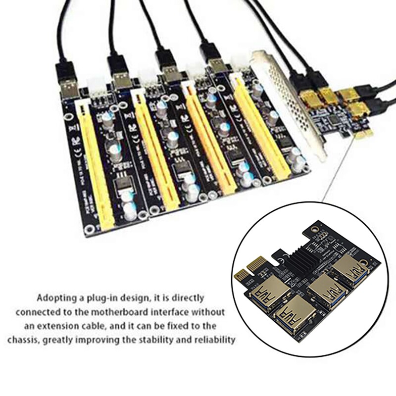 PCI-E Riser Card PCIe 1 to 4 PCI-Express External PCI-E 1X to 4 USB 3.0 ...