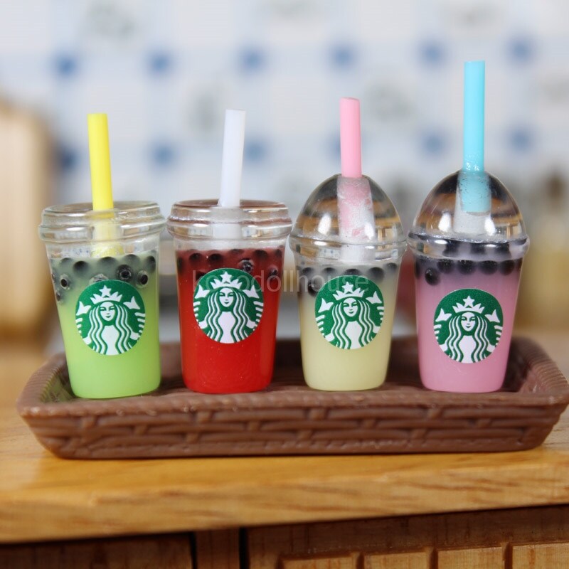 【ร้อน】5ชิ้นน่ารัก1/12ขนาดมินิกาแฟน้ำผลไม้ถ้วยนมจิ๋วตุ๊กตาแก้ว ...