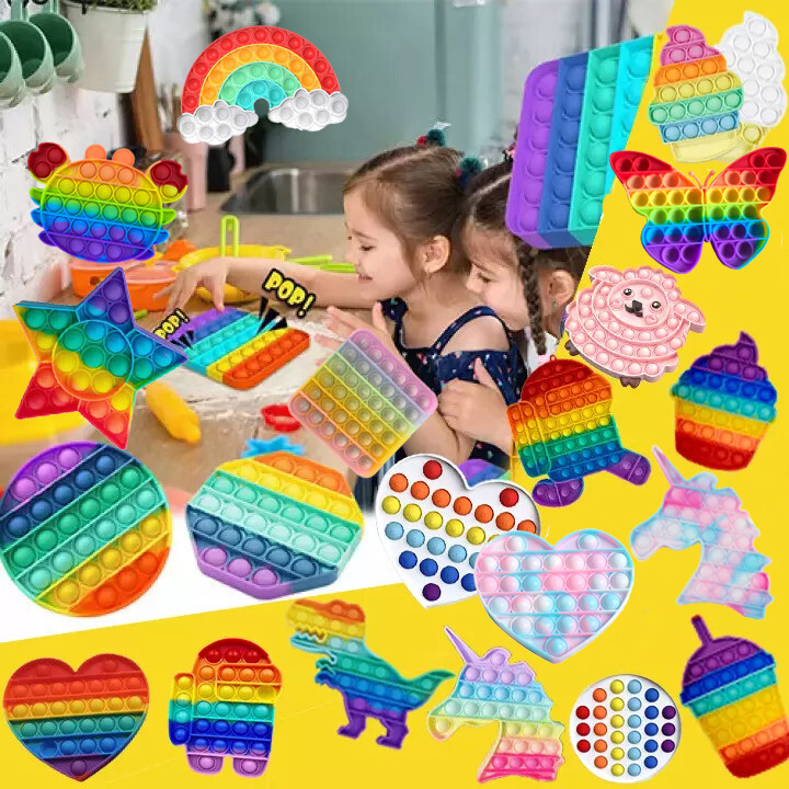 Pop it cheap pop it rainbow color Push Pop Bubble Sensory Fidget Toy ...