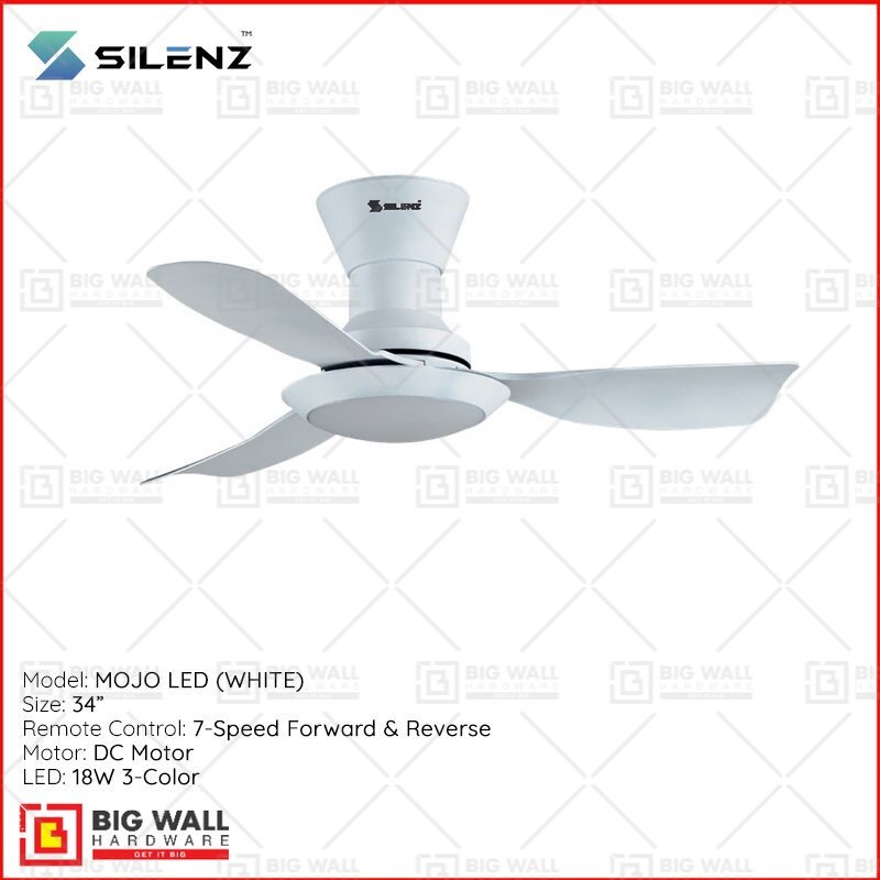 SILENZ MOJO 34" LED DC Motor Remote Ceiling Fan (Magnesium/White) 7 ...