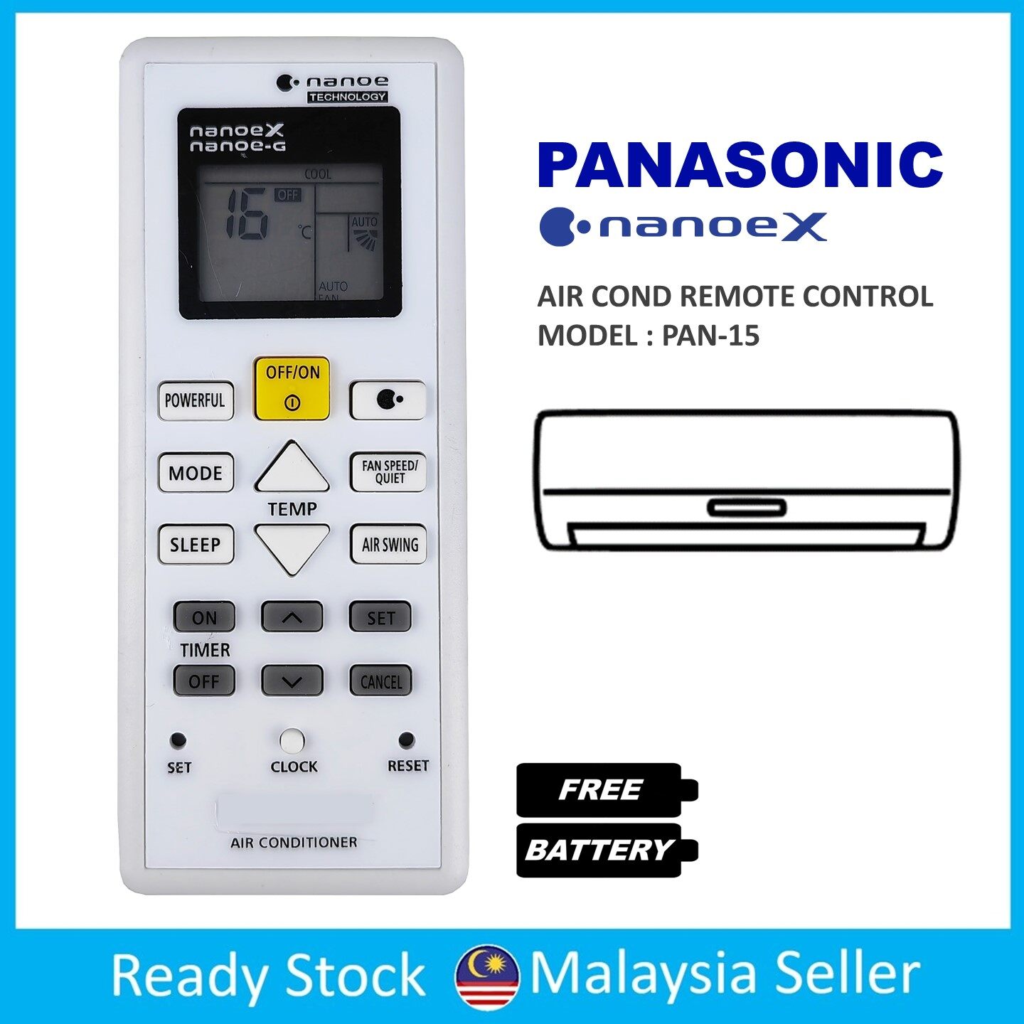 Panasonic Air Cond Aircond Air Conditioner Nanoe Remote Control PAN-15 ...