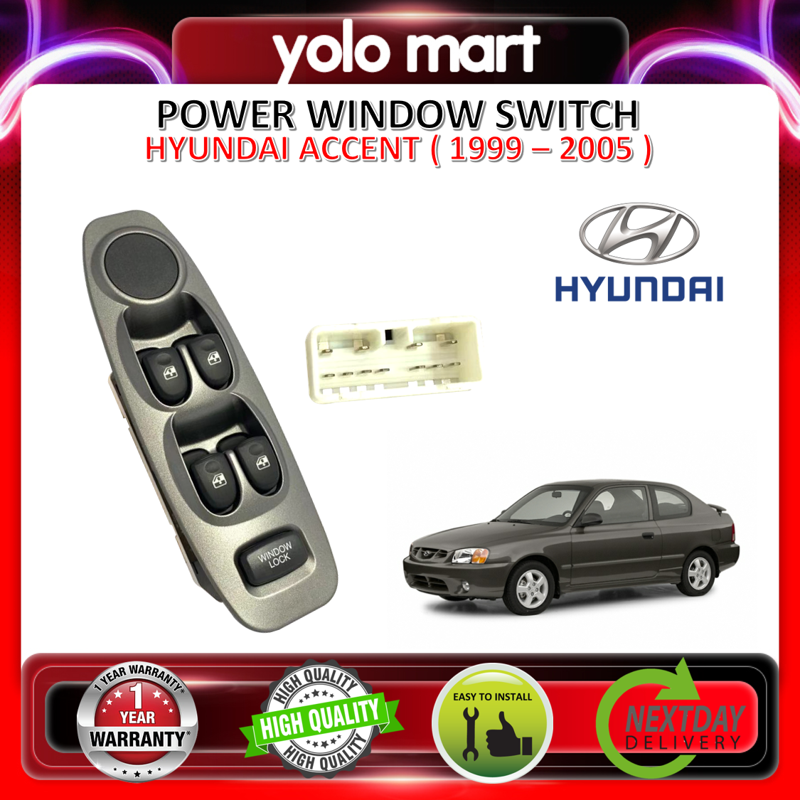 HYUNDAI ACCENT 】 Main Power Window Switch ( 1999 - 2005 / OEM Fitting ...