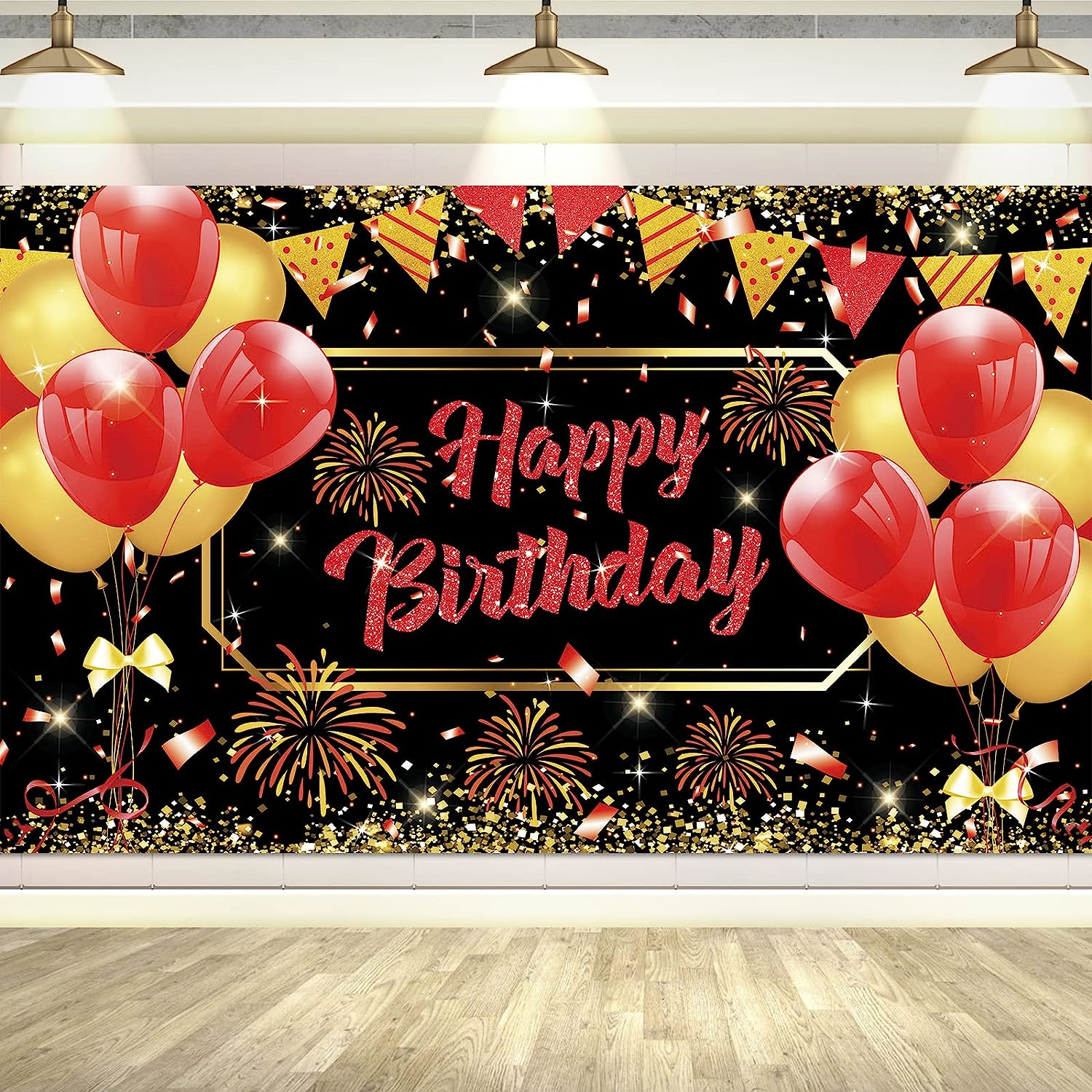7x5ft Red Black Gold Happy Birthday Photography Backdrop Red Birthday ...