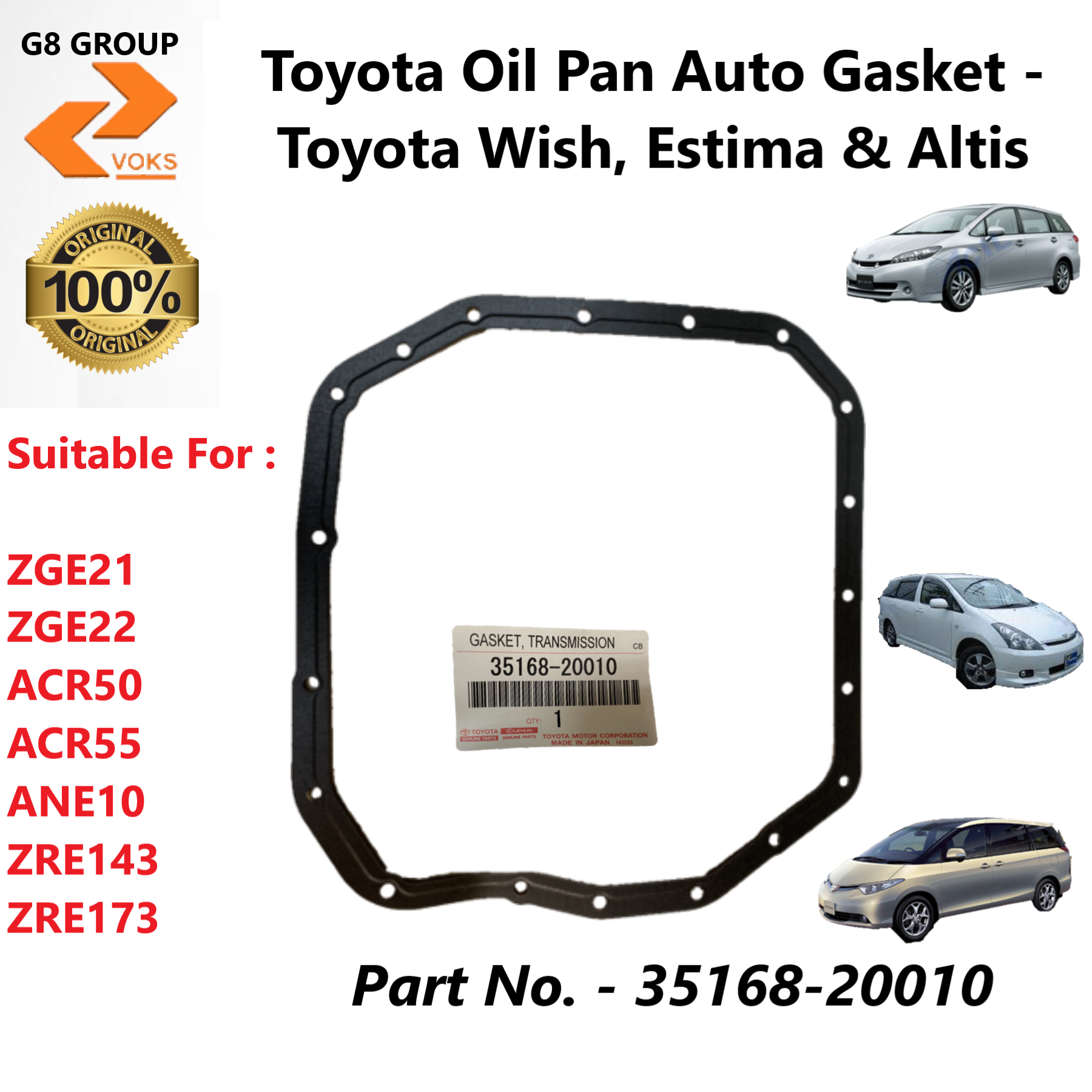 Toyota Auto Oil Pan Gasket - Toyota Wish, Estima & Altis ( 35168-20010 ...