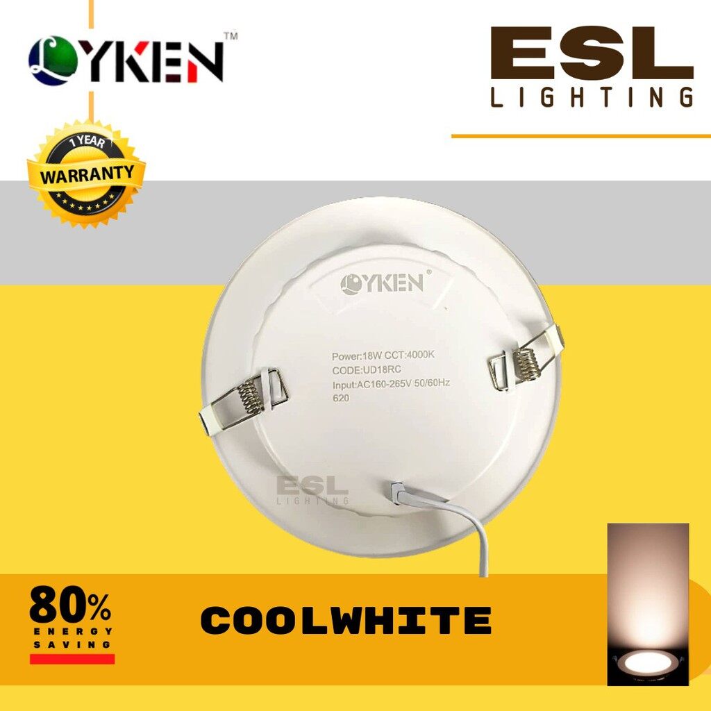 ESL LIGHTING LYKEN LED Downlight 18W 1 Year Warranty 1300lm Round ...