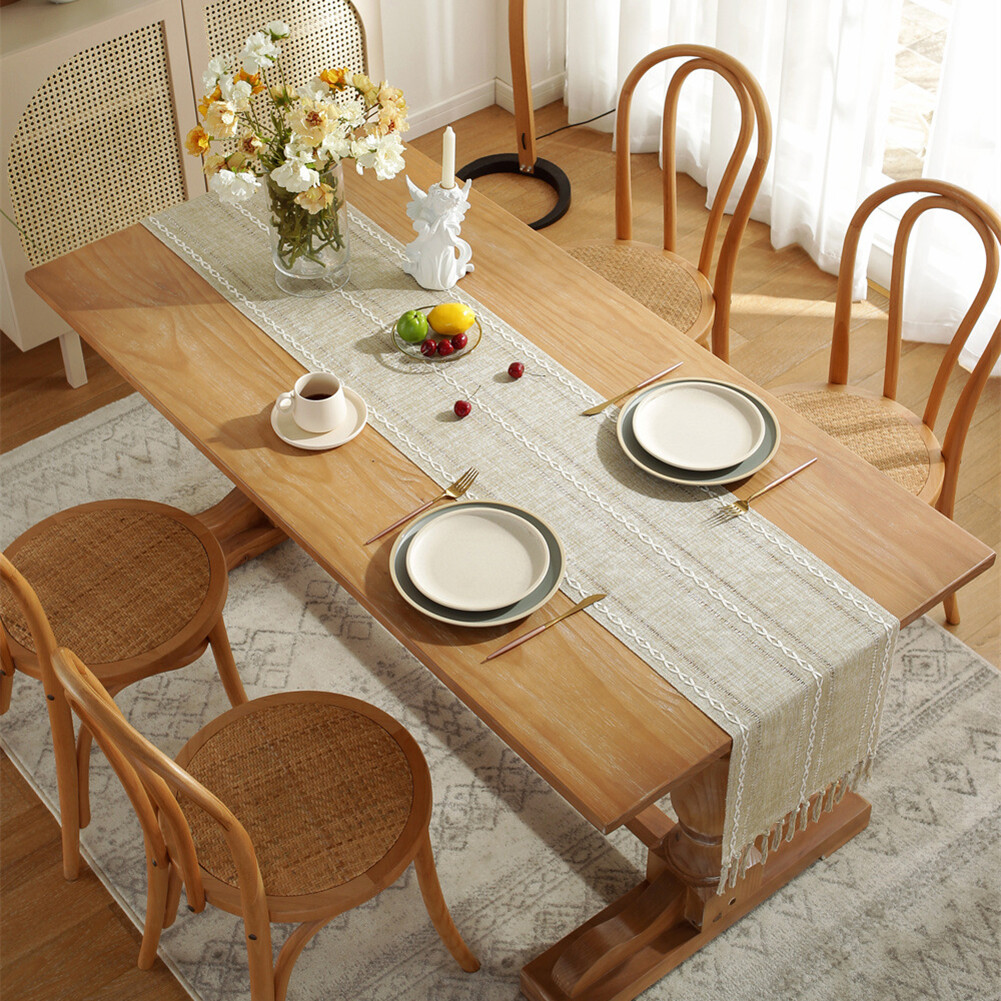 Farmhouse Rustic Style Table Runner พร้อมพู่33x18 3ซม./13X72นิ้วสำหรับ ...