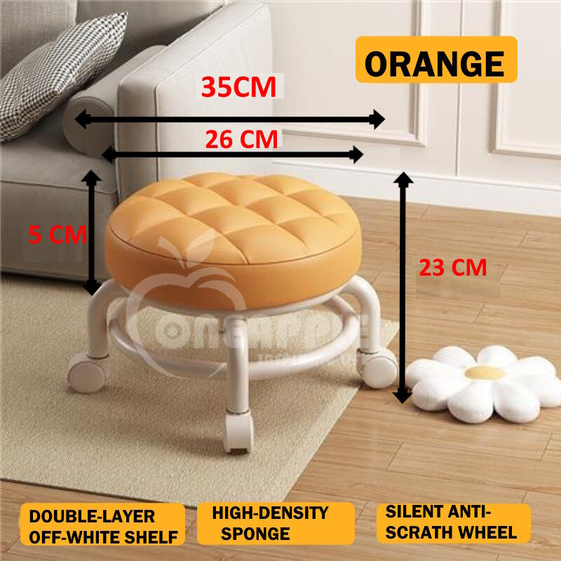 Small Chair Round Stool With Sofa Cushion Foot Pulley Moving Stool ...