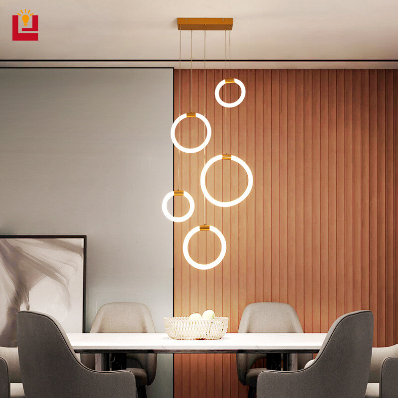 YONUO Nordic สไตล์แหวนโคมระย้า Led ตกแต่งเพดานบุคลิกภาพที่เรียบง่ายโคมระย้าเหล็กแสงสีขาว ...