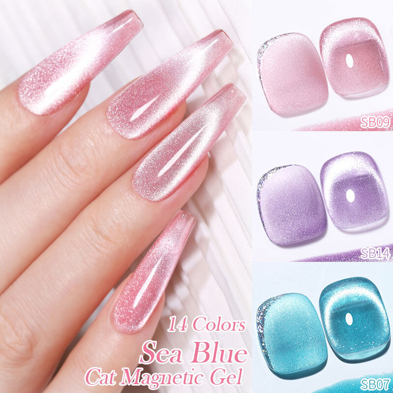BORN PRETTY 7Ml Sea Blue Cat เล็บเจลแม่เหล็กติดทนนานแช่ตัว UV LED เล็บเคลือบเงา UV Gel ...