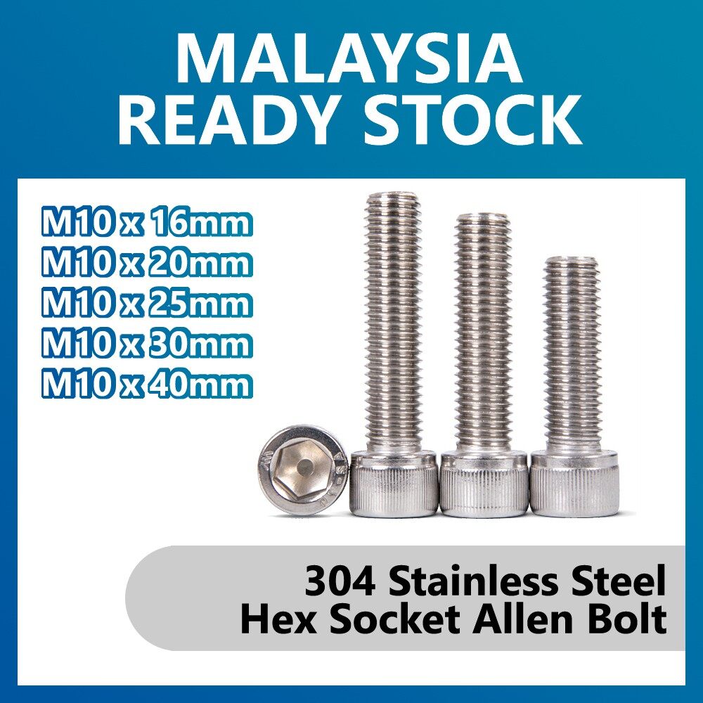M10 x 1.5mm Hex Socket Cap Head Screws 304 Stainless Steel SHINY ...