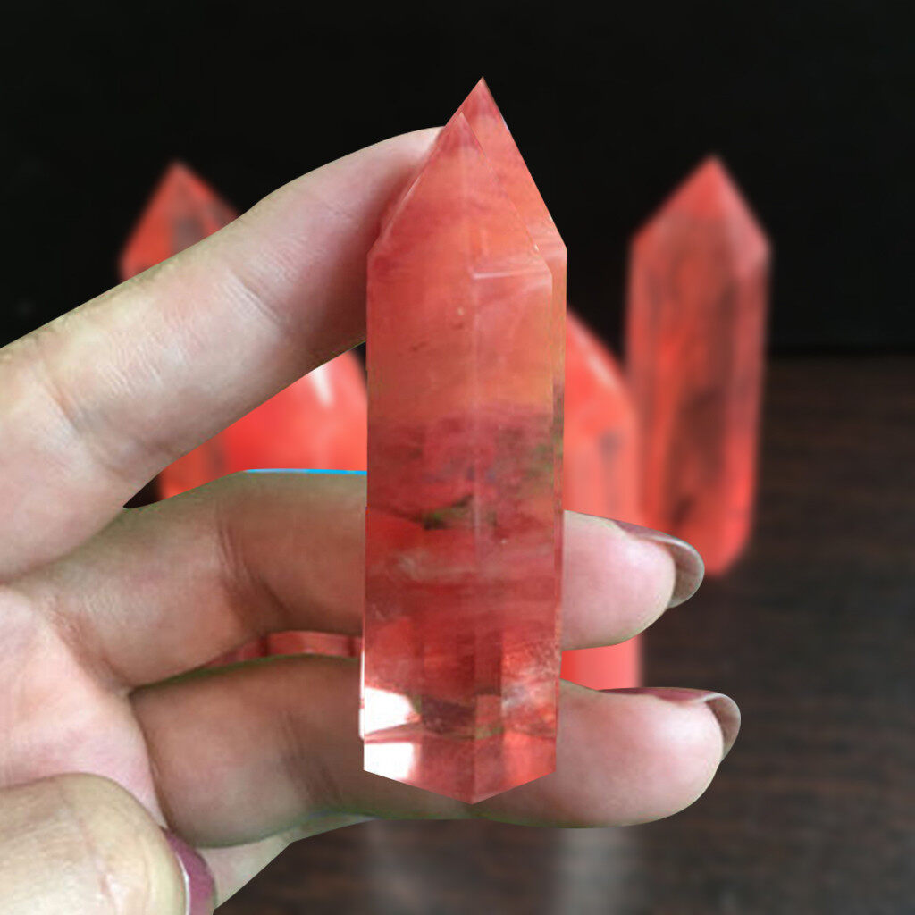 40-50 มม. Red Smelted Quartz Crystal Point Healing Obelisk Hexagon Wand ...