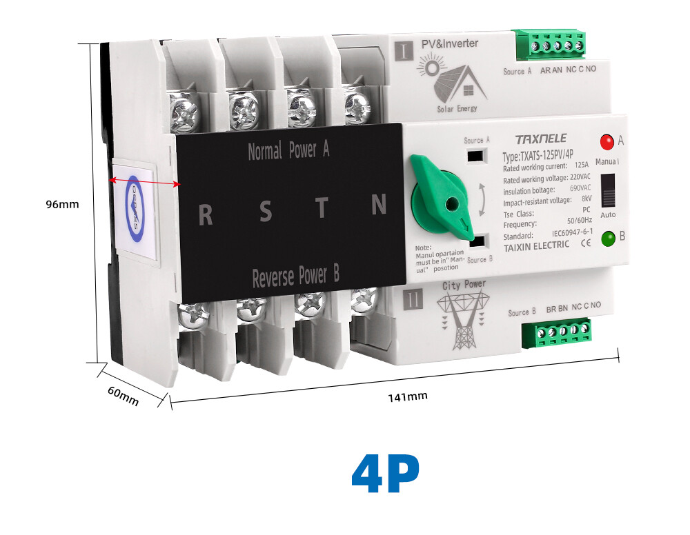 2P 3P 4P Din Rail ATS PV Inverter Dual Power Automatic Transfer ...