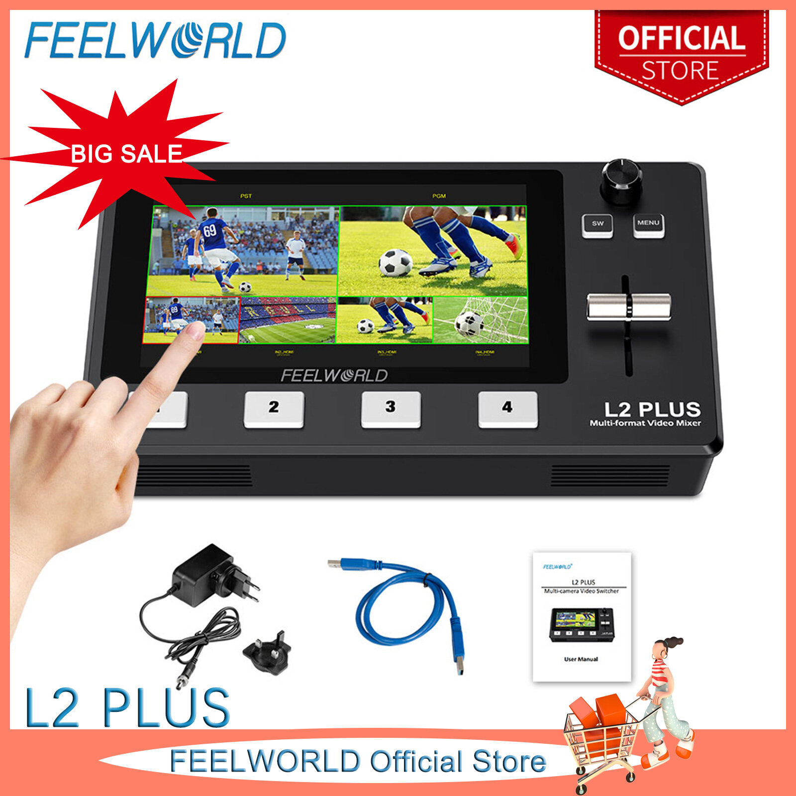 FEELWORLD L2 Plus Multi Camera Video Mixer Switcher with 5.5 inch LCD ...