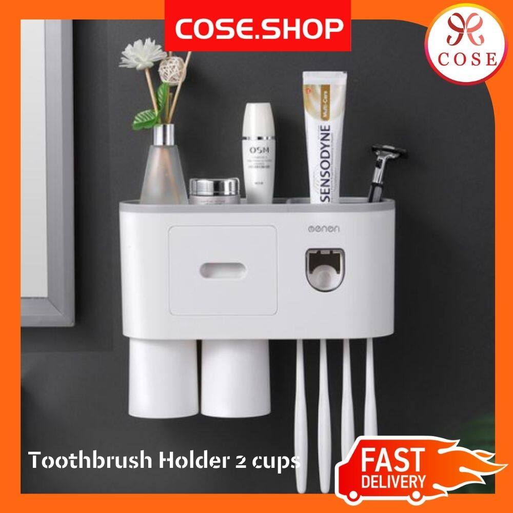 COSE Toothbrush Holder Wall Toothbrush Rack Toothpaste Dispenser ...