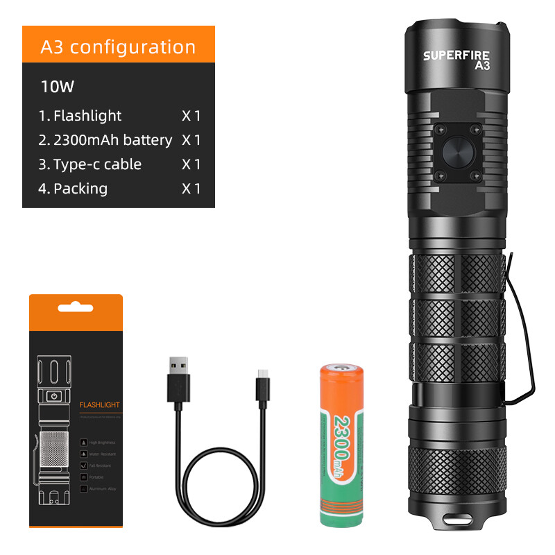 SUPERFIRE Powerful Torchlight A3 CREE XML2 10W 5 Modes Flashlight 6H ...