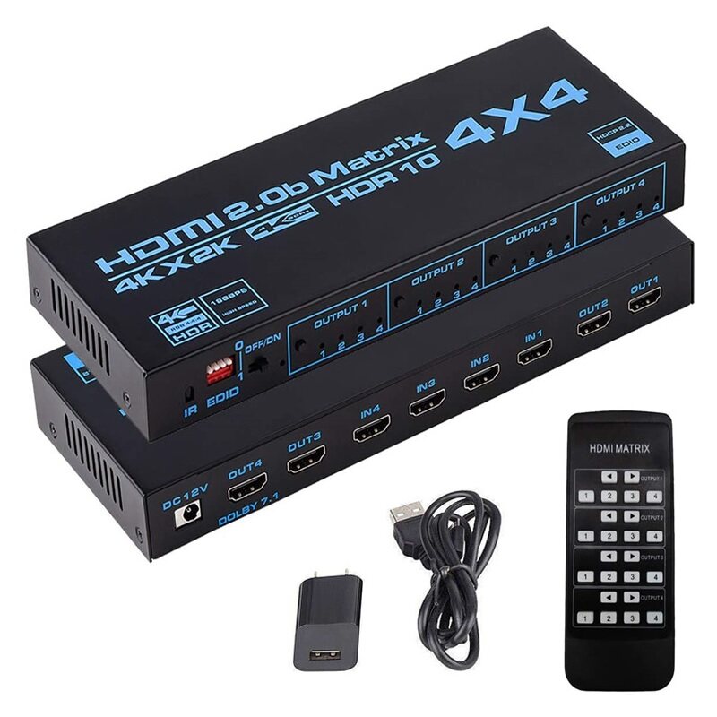 HDMI Matrix Switch 4X4, 4K HDMI Matrix Switcher Splitter 4ใน4ออกกล่องพร้อมเครื่องแยก Ewas และ ...