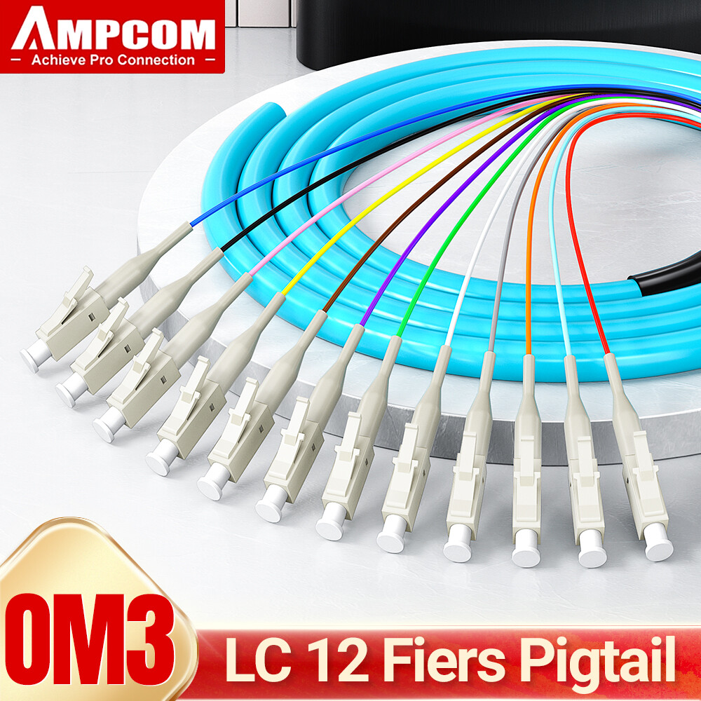 AMPCOM Professional Grade LC UPC 12 Fibers OM3 Multimode Bunch 0.9mm ...