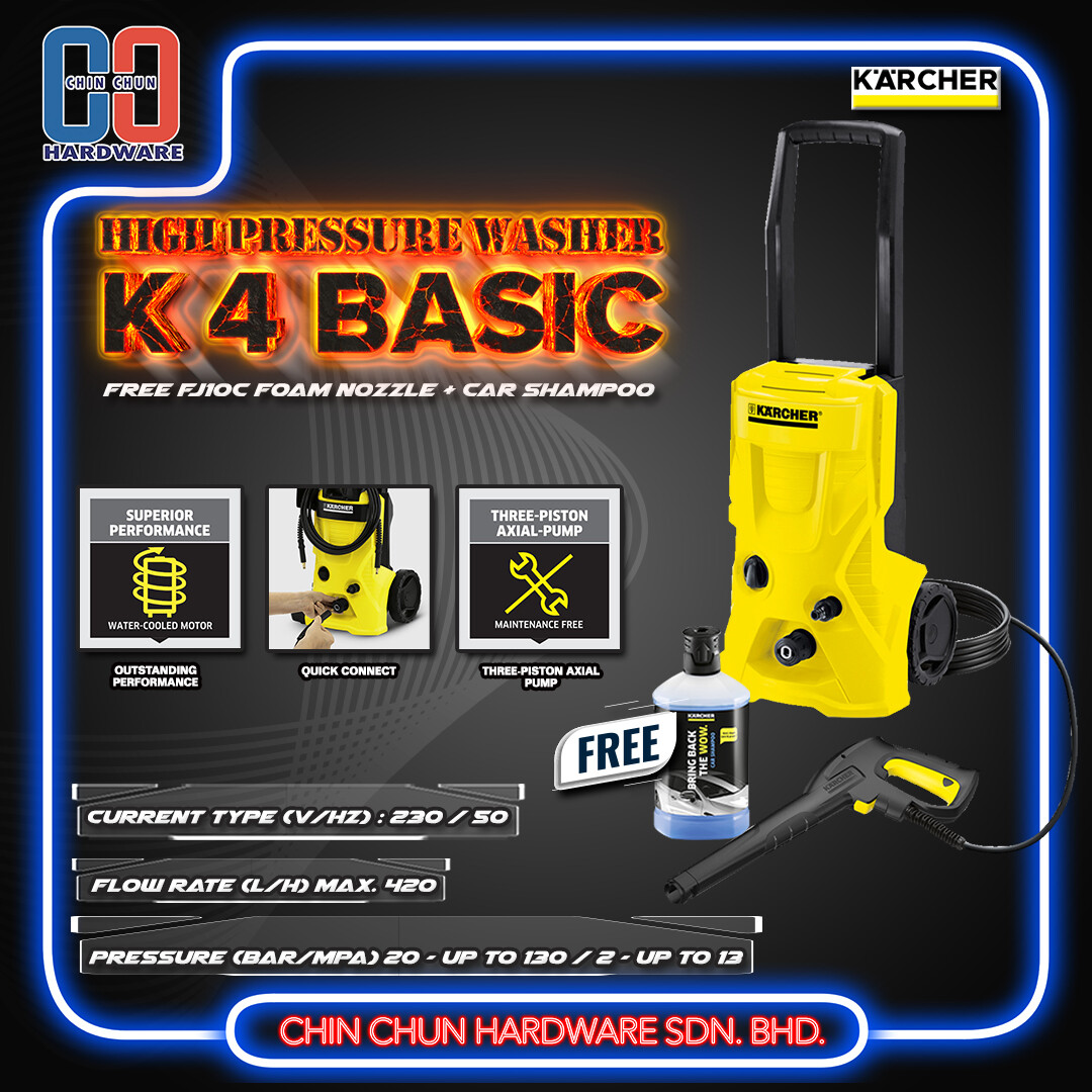 KARCHER K4 BASIC HIGH PRESSURE WASHER 130 BAR/WATER JET/POWER JET/HIGH ...
