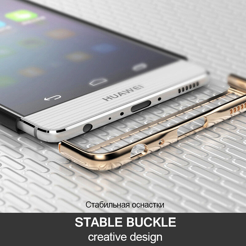 For Huawei P9 P10 Phone Case, 3 in 1 Luxury Gold Hard Case Back Cover Coverage Removable Casing ...