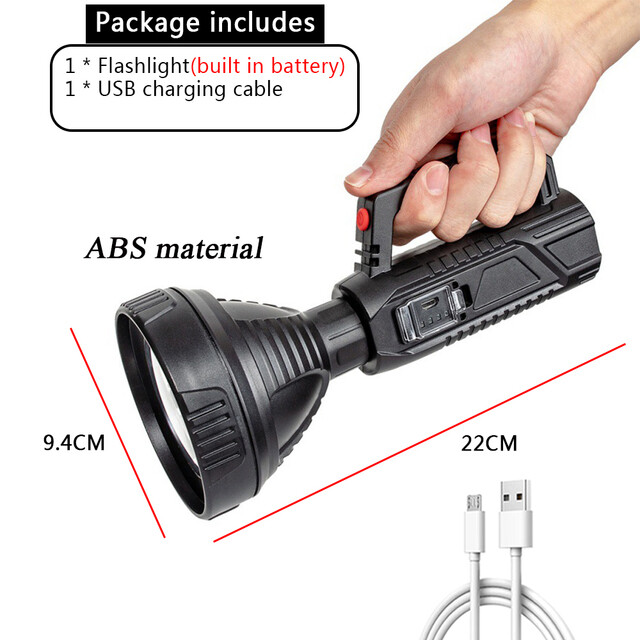 LEDSearchlight Spotlight Big Beam LongRange Flashlight USB Rechargeable ...