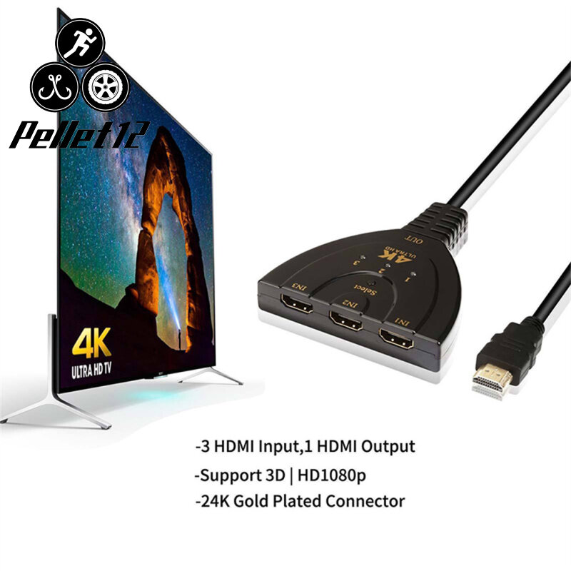 ตัวสลับ Hdmi 3-In-1 4K Hdmi-ตัวแยกใช้งานได้กับ3X1สำหรับตัวแปลง Hdr - Pellet12 - ThaiPick