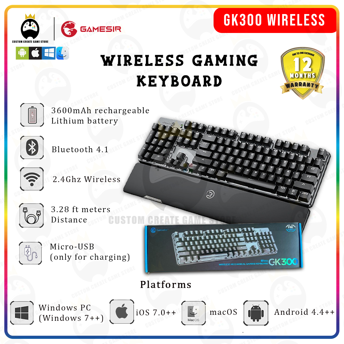 GameSir GK300 Wireless Mechanical Backlit Gaming Keyboard - SPACE | Lazada