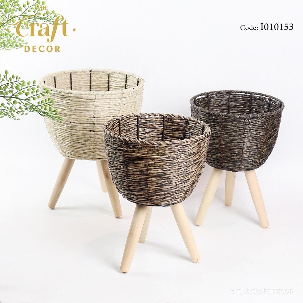 The Craft Decor Plant Basket With Wooden Stand | Flower Pot Pokok Viral ...