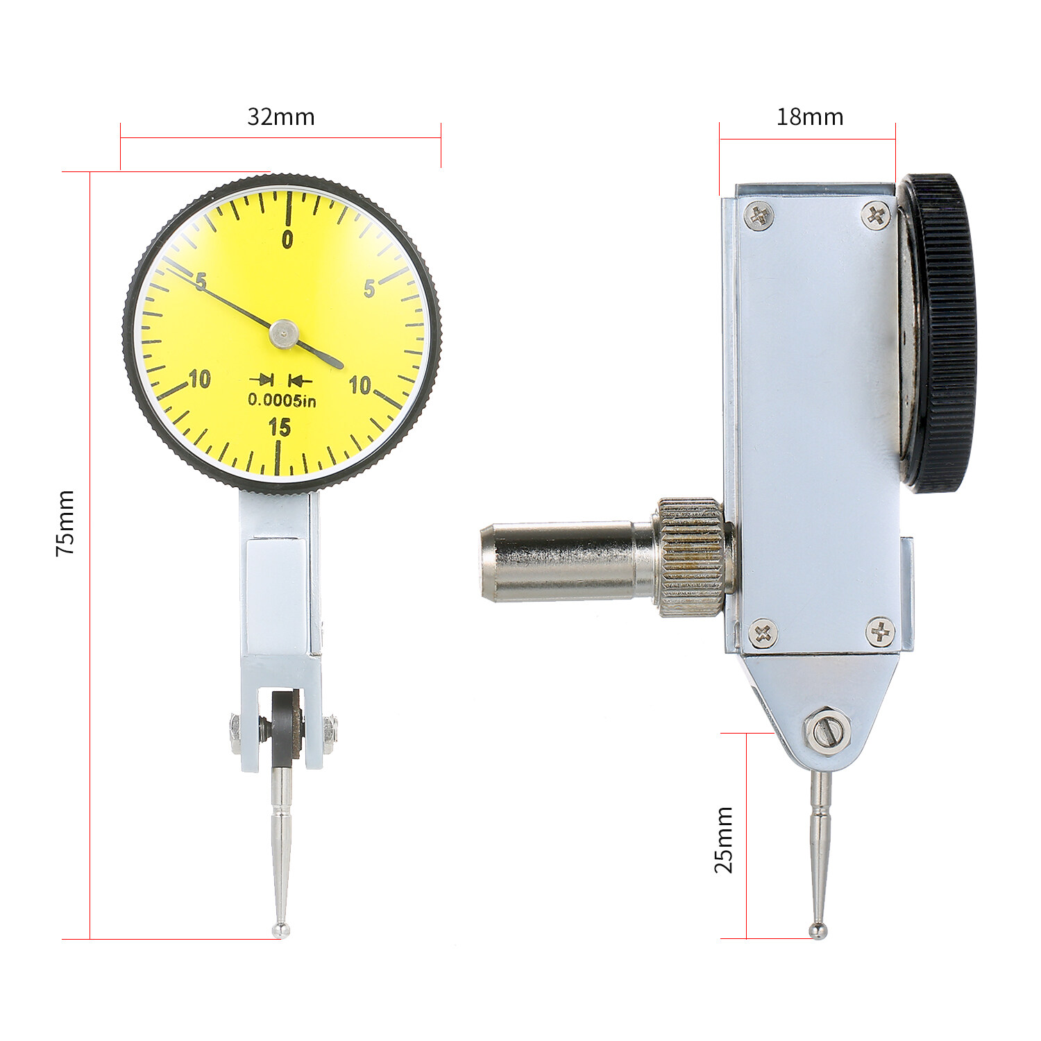 Yello Test Dial Indicator High Precision 0.0005" GR Dial Reading 0-15-0 ...