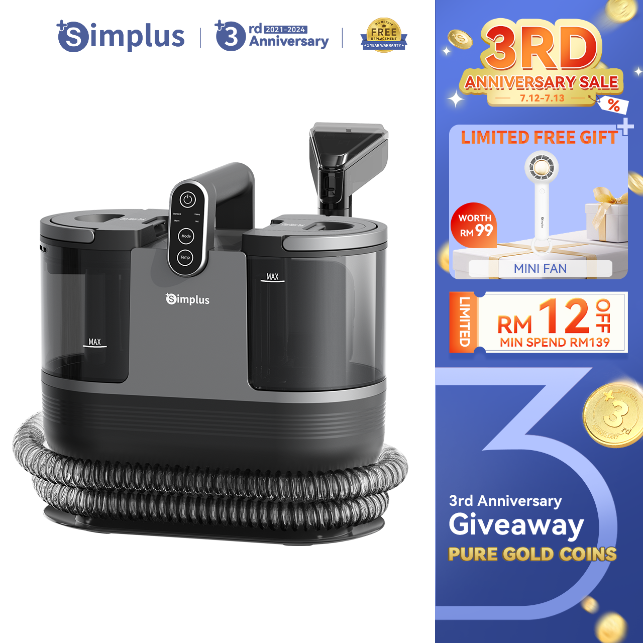 Simplus Spot & Fabric Cleaning Machine Fabric Washer Vacuum Household Carpet Sofa Bed CarSeat ...