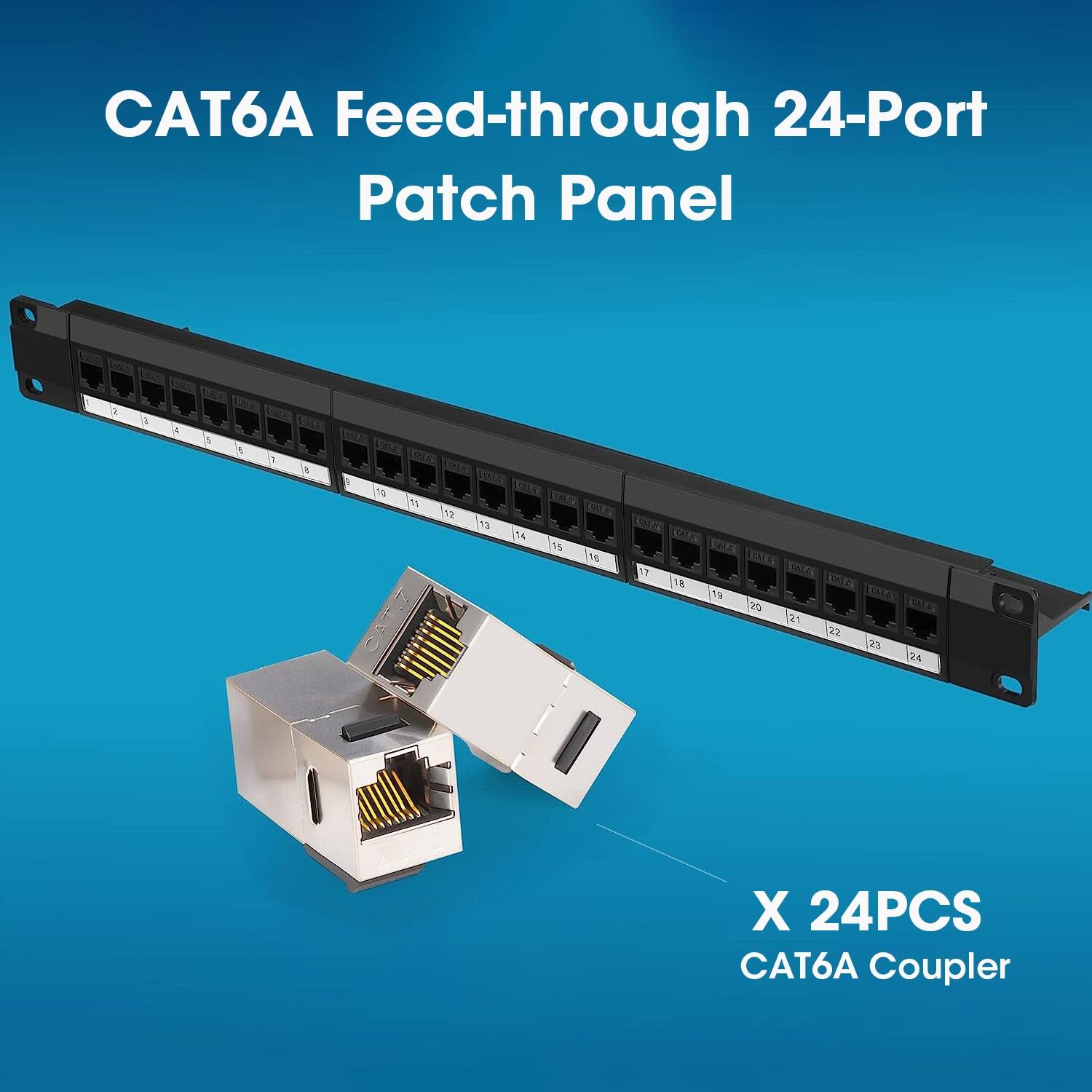 ZoeRax Patch Panel 24 Port Cat6 Cat6a Cat7 with Inline Keystone 10G, RJ45 Coupler Patch Panel 19 ...