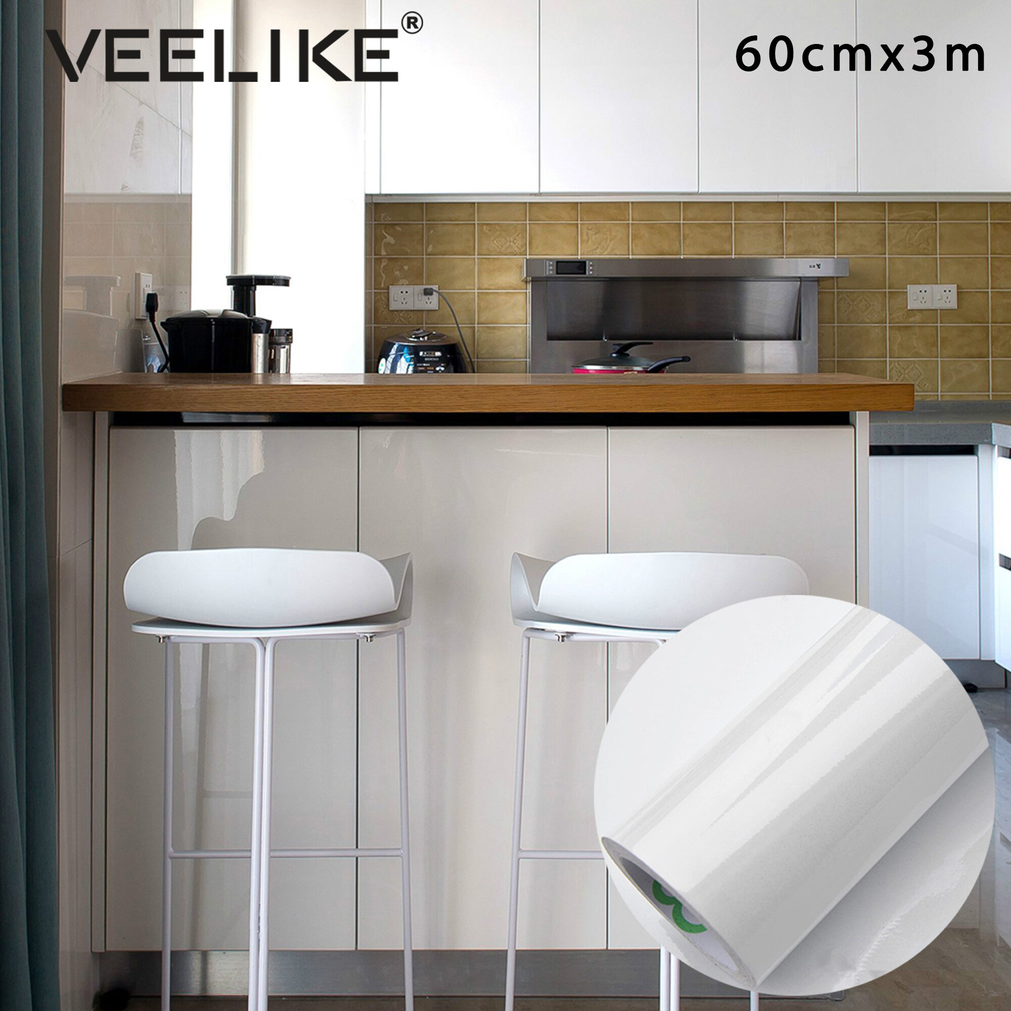 Veelike 60cmx300cm Self Adhesive Wallpaper Glossy Kitchen Cabinet ...