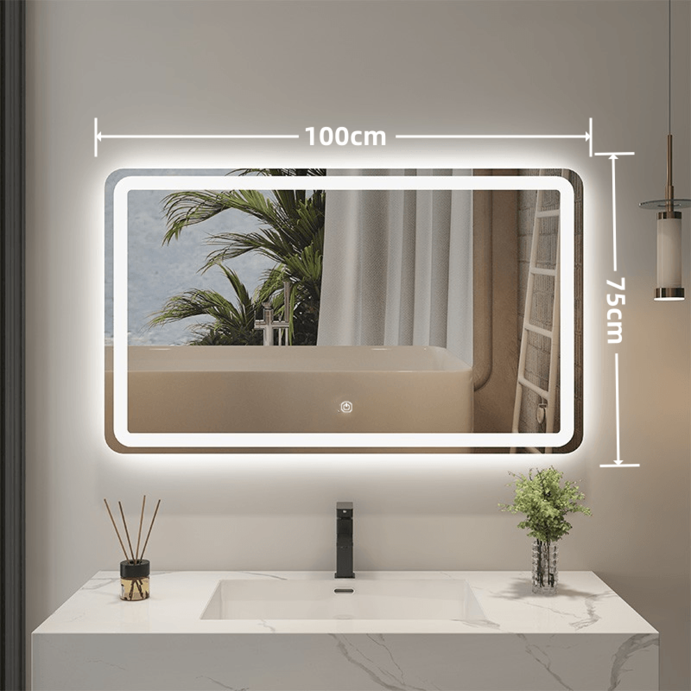 Smart bathroom mirror with LED light rectangular frameless waterproof ...