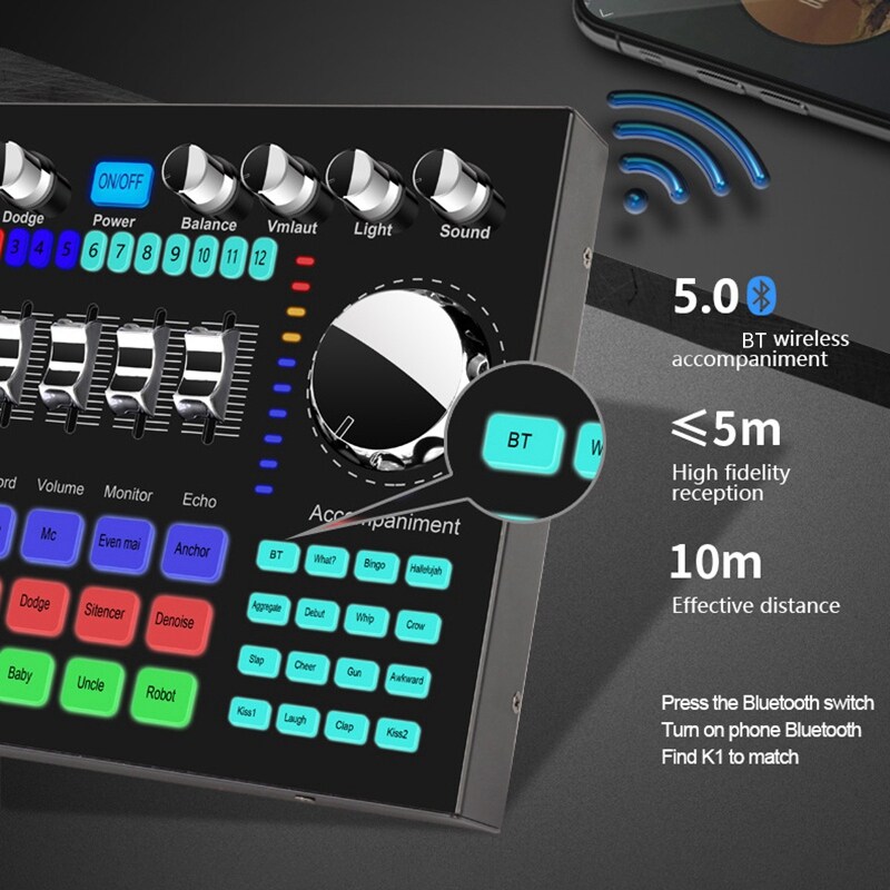 Live Sound Card Portable Bluetooth Sound Card Profession Adjustable ...