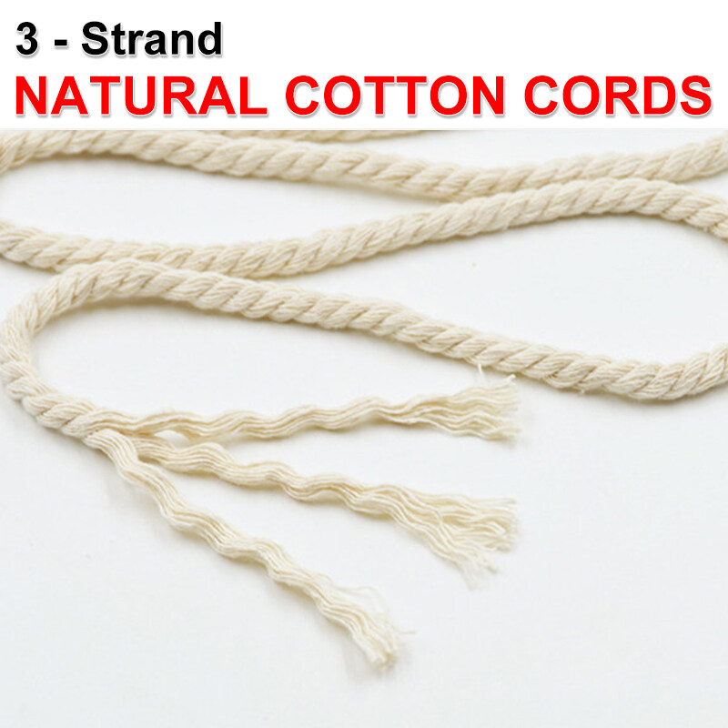 6M/8M/10M/12M 6มม.เชือก Macrame 3 Strand ผ้าฝ้ายธรรมชาติเชือกถักเกลียว ...