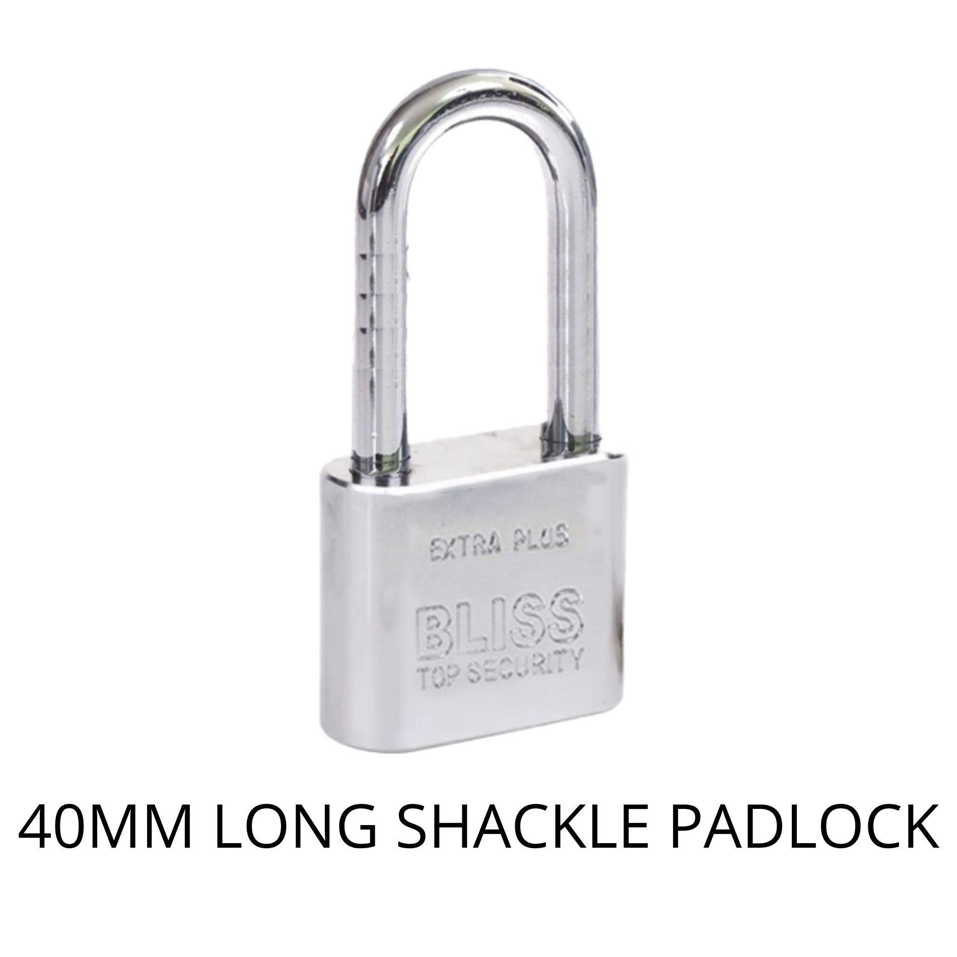 BLISS Chrome Padlock Long Shackle Heavy Duty Diamond Pad Lock Anti Rust ...