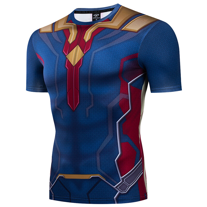 Mens Compression Shirt 3D Printed Running Tight Slim Fit Elastic Sport ...