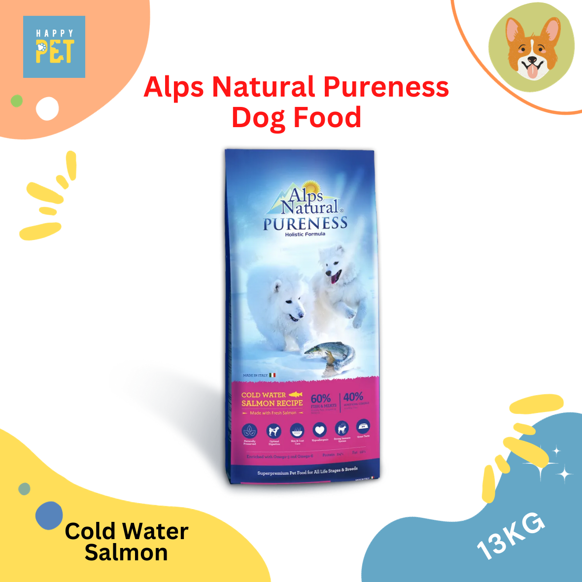 Alps Natural Pureness (13KG) Dry Dog Food Cold / Water Salmon / Turkey ...
