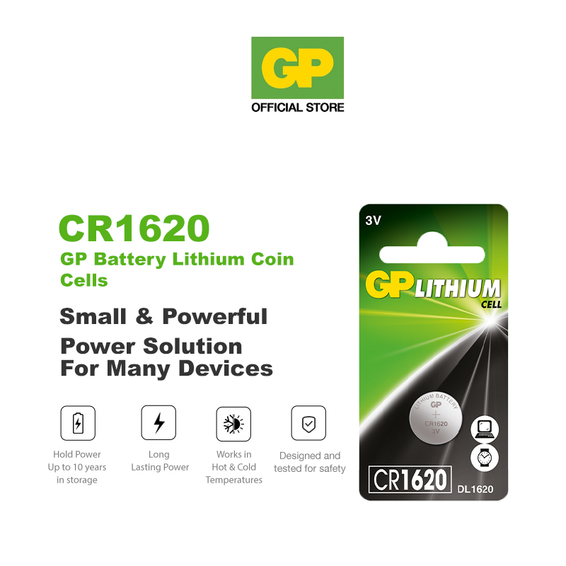 GP Lithium Coin Cells Battery CR1620 [ Card of 1s ] (BR1620 ML1620 DL1620 VCR1620 KECR1620 CR ...