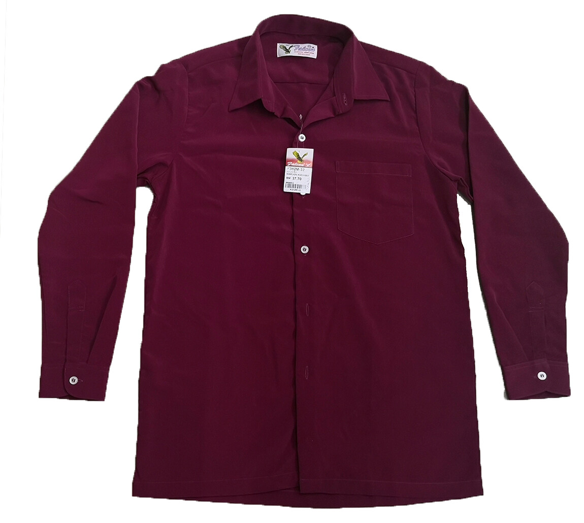 Baju Kemeja Sekolah Warna Maroon Lengan Panjang Kain Jenis Koshibo ...