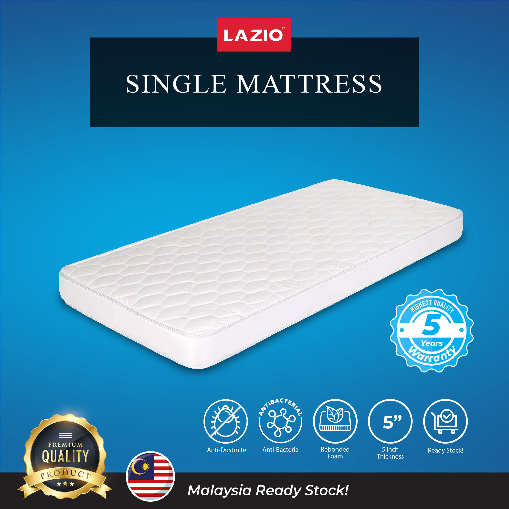 HONEY Mattress Single & Super Single 5 INCHES Rebonded Foam Mattress ...