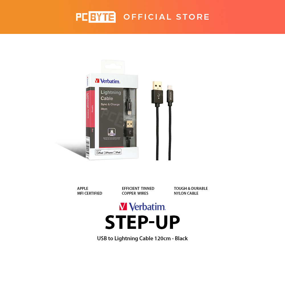 Verbatim Step-Up Lightning Cable 120cm - Black | Lazada
