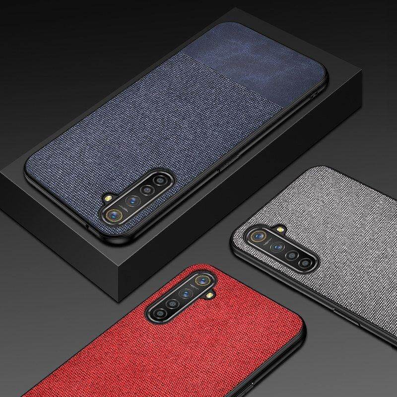 Roazic สำหรับ realme XT Case Slim HYBRID ปกอ่อนพร้อมปลอกผ้าออกแบบผ้าใบ ...