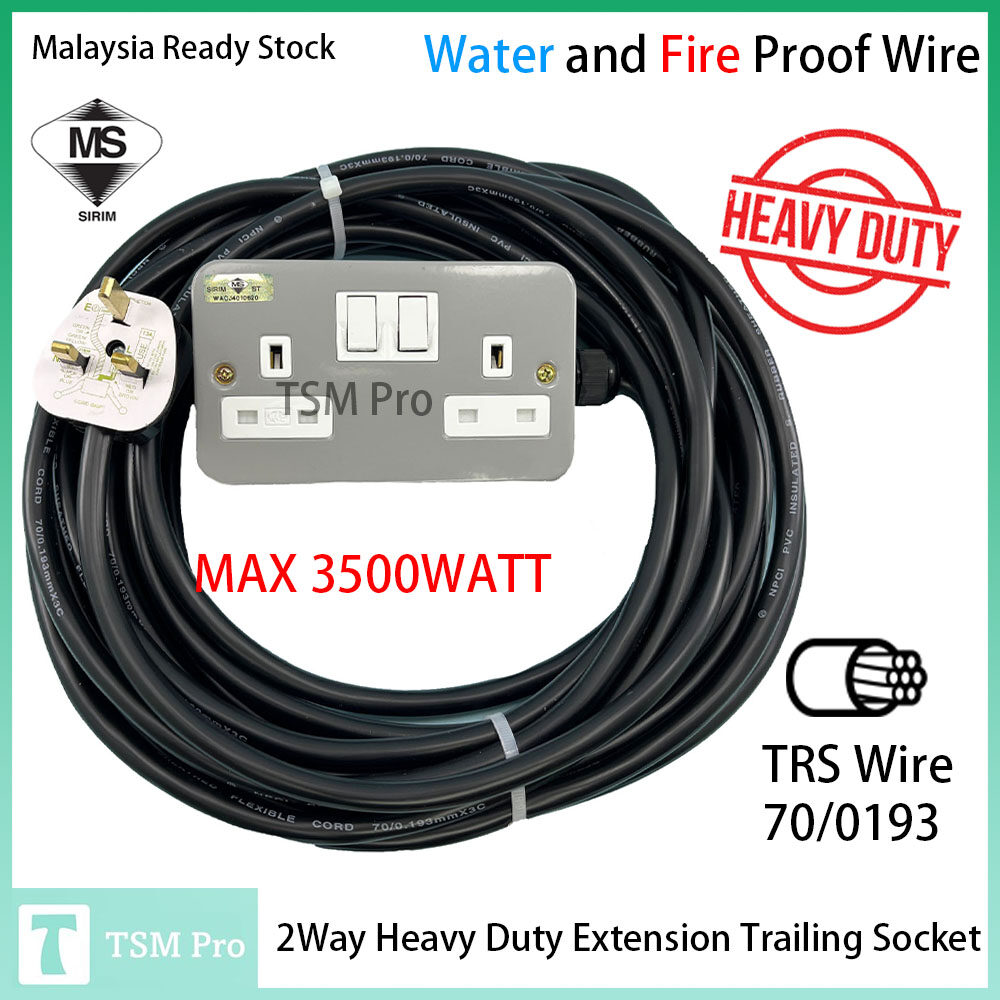 2 WAY 13amp Metal Clad HEAVY DUTY TRAILING SOCKET EXTENSION SOCKET 3/6 ...