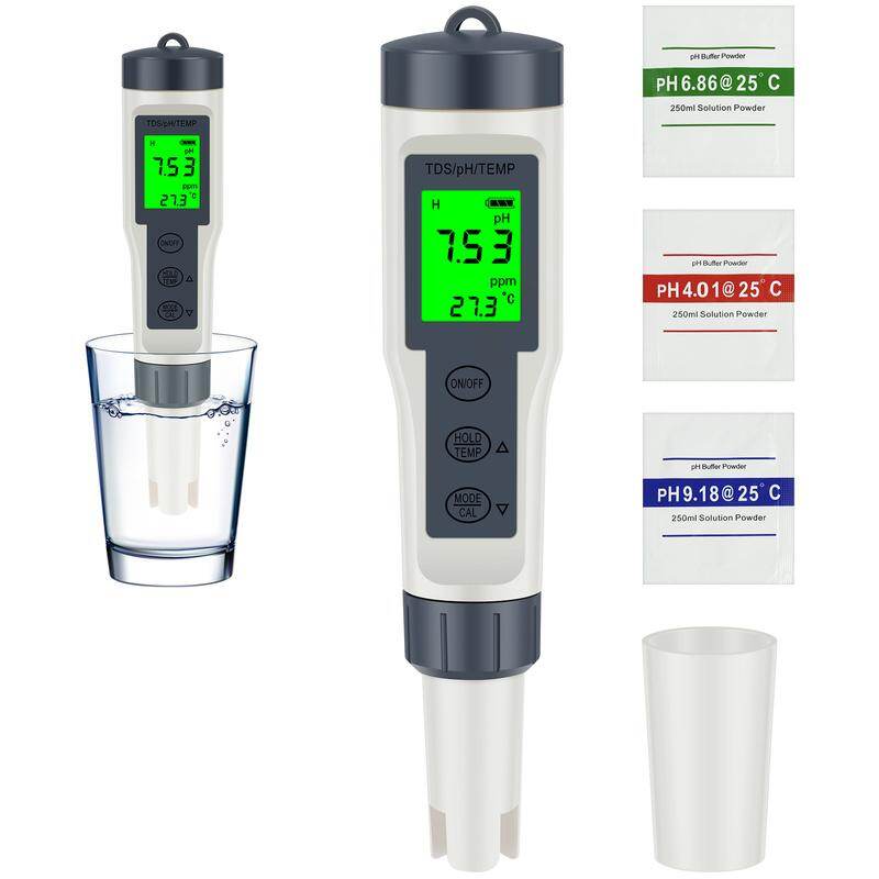 PH TDS Temp Meter 3 in 1 PH Test Meter with LCD Green Backlight DWC PH ...