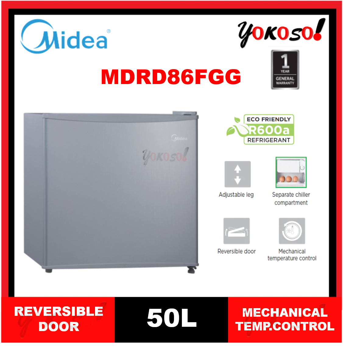 [NEW] MIDEA MDRD86FGG 50L MINI BAR REFRIGERATOR [REPLACE MS-50V / MS-50 ...