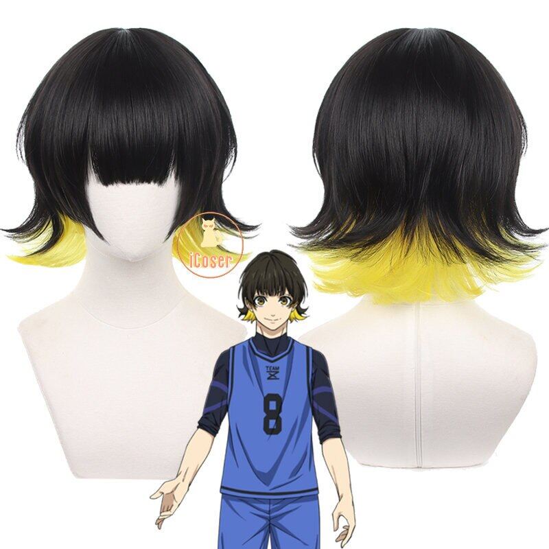 Anime Blue Lock Bachira Meguru Cosplay Wig Black Yellow Hair Bowl Cut ...
