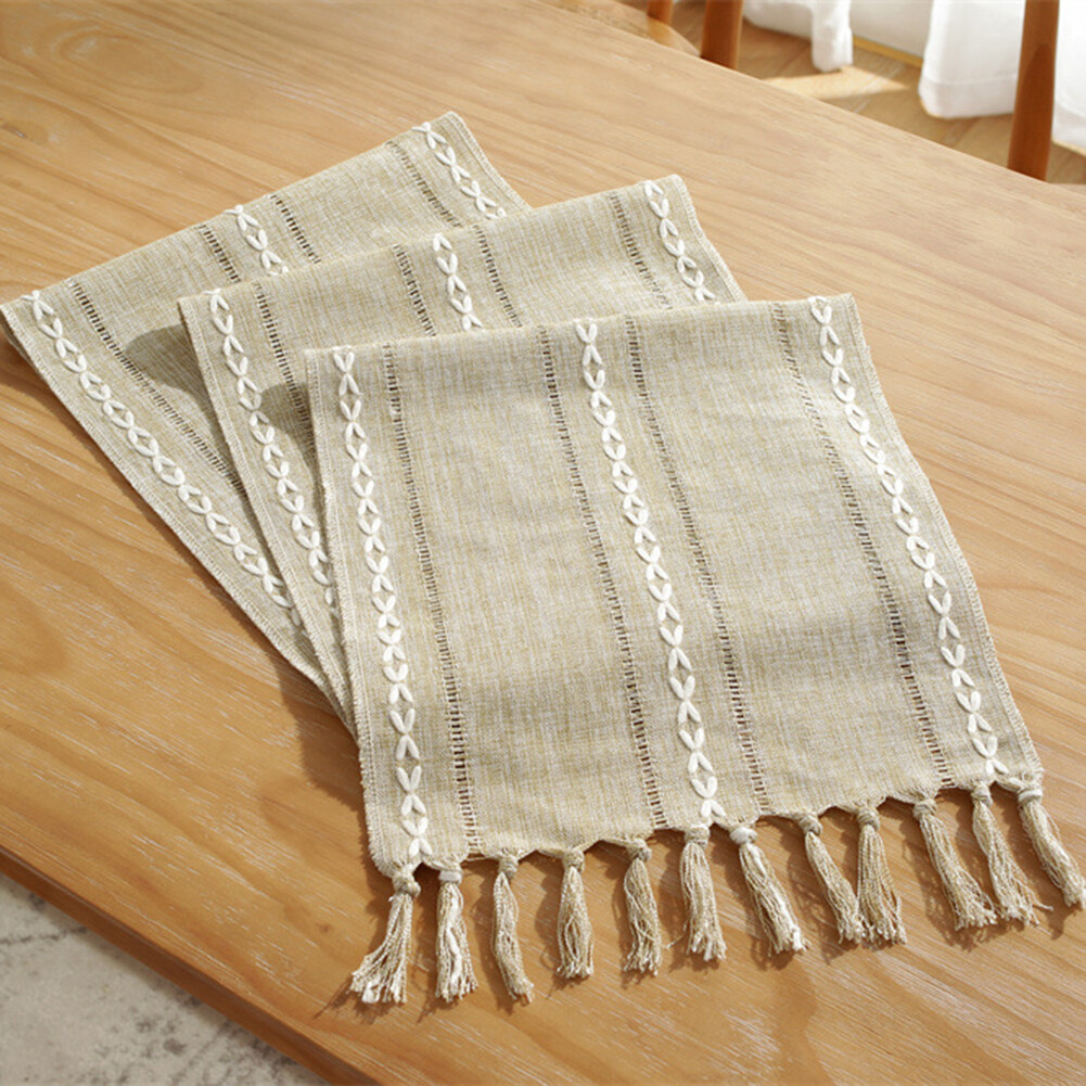 Farmhouse Rustic Style Table Runner พร้อมพู่33x18 3ซม./13X72นิ้วสำหรับ ...